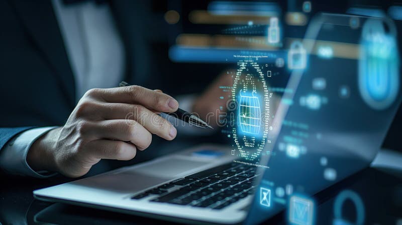 System Administrator Works on Laptop in Cyber Security Concept Setting ...