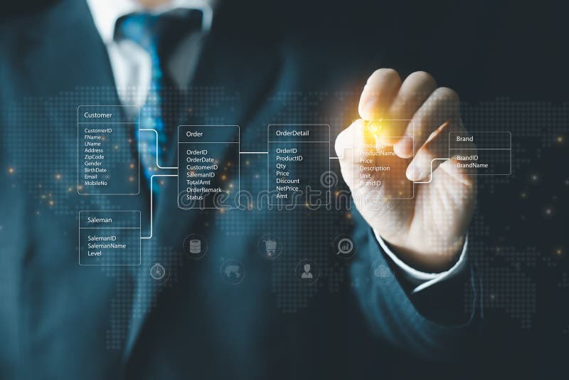 System Analyst or Businessman Drawing Relational Database Tables. Stock ...