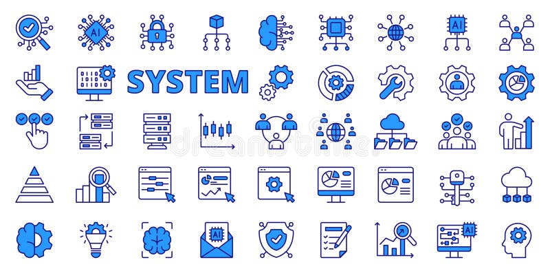 System Business Icons in Line Design, Blue. System, Business, Process ...
