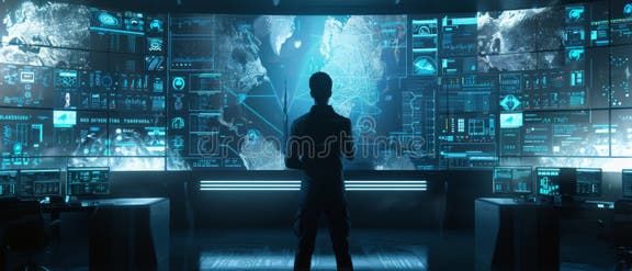 The System Control Center Operator Works Surrounded by Displays Showing ...