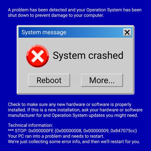 System Crashed Fatal Error Window on Blue Screen Editorial Photo ...