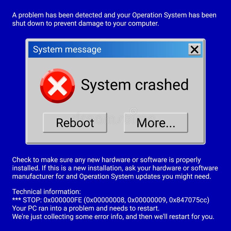 System Crashed Fatal Error Window on Blue Screen Editorial Photo ...