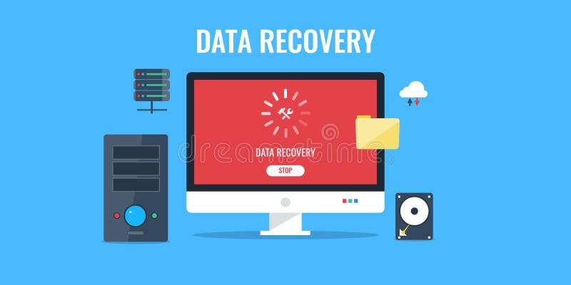Data Backup, Data Recovery and Restoration and Security Process. Flat ...