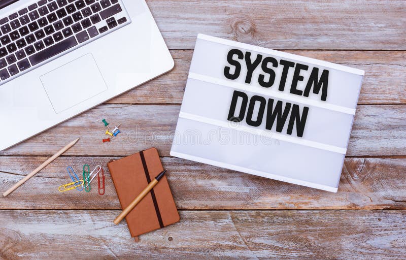 System Down Message in Lightbox on Office Desk Flat Lay Stock Image ...