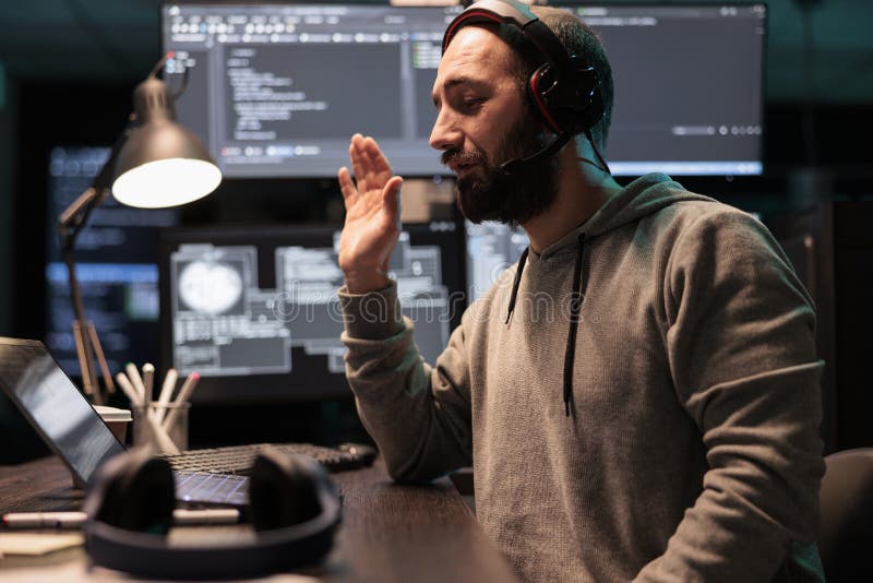 System Engineer Attending Video Call Conference Stock Photo - Image of ...