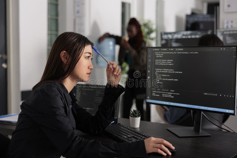 System Engineer Brainstorming Ideas Trying To Write Code Stock Image - Image of software ...