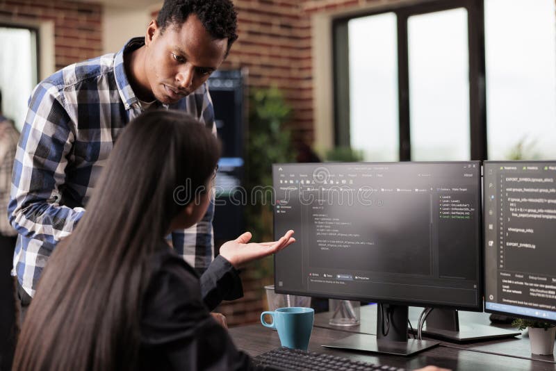 System Engineers Using Binary Code To Script Security System Stock Image Image Of Internet