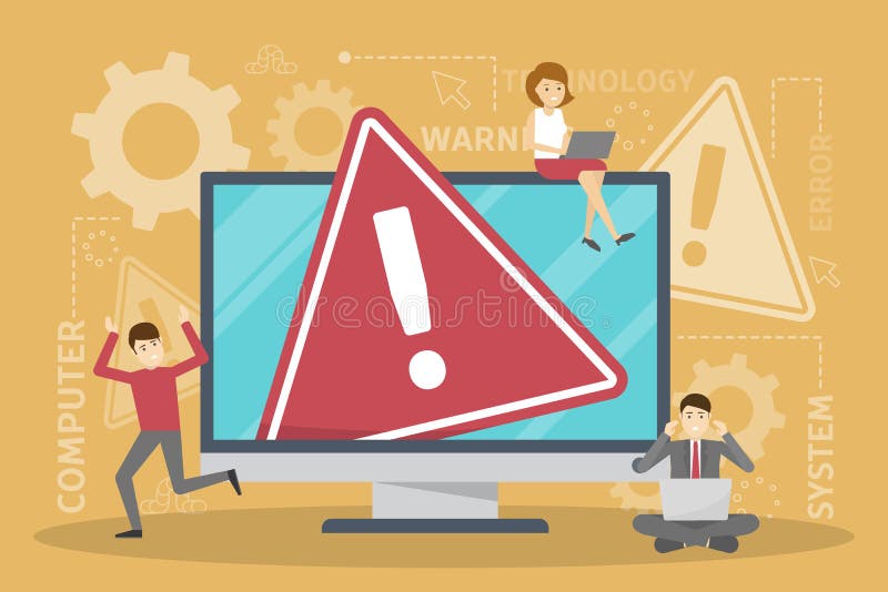 System Error. People Run in Panic from Computer Stock Vector ...