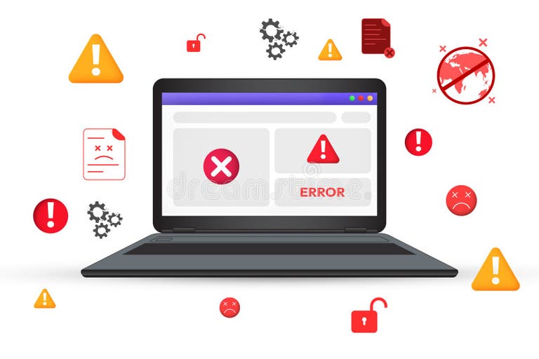 System Error and Virus Concept Design on the Screen of Laptop, Floating ...
