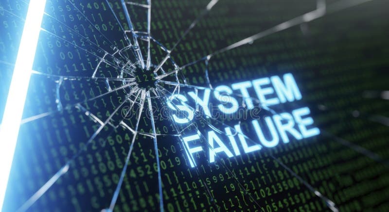 System Failure Message on Shattered Digital Screen with Binary Code and Data Stock Illustration ...