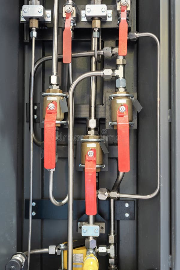 Distribution System of Ball Valves and Metal Piping, Sensors and Rubber ...