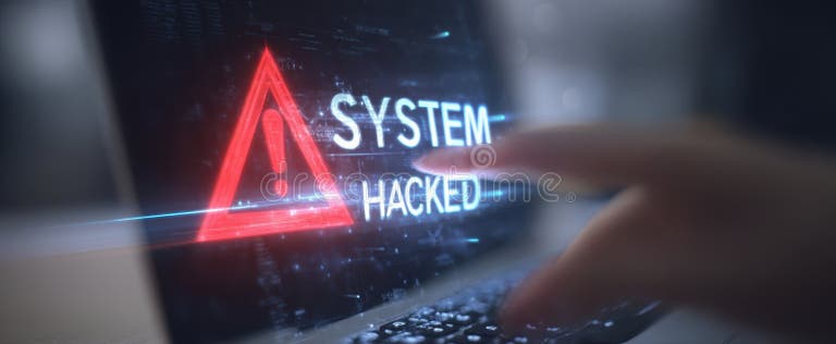 The System Hacked Alert Displays a Red Warning on a Laptop Screen..AI ...