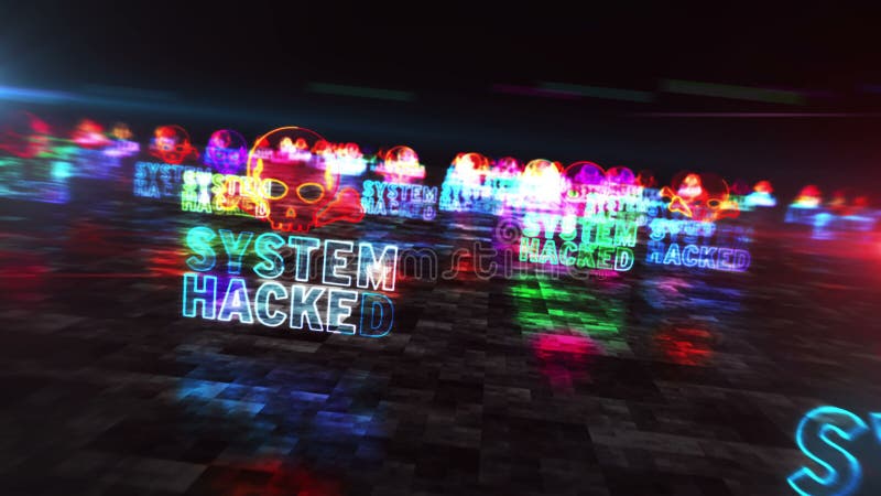 System Hacked Alert with Skull Symbol Abstract Hyperspace Animation ...