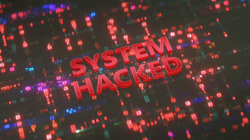System Hacked Warning and Damaged Digital Code 3D Render Stock ...