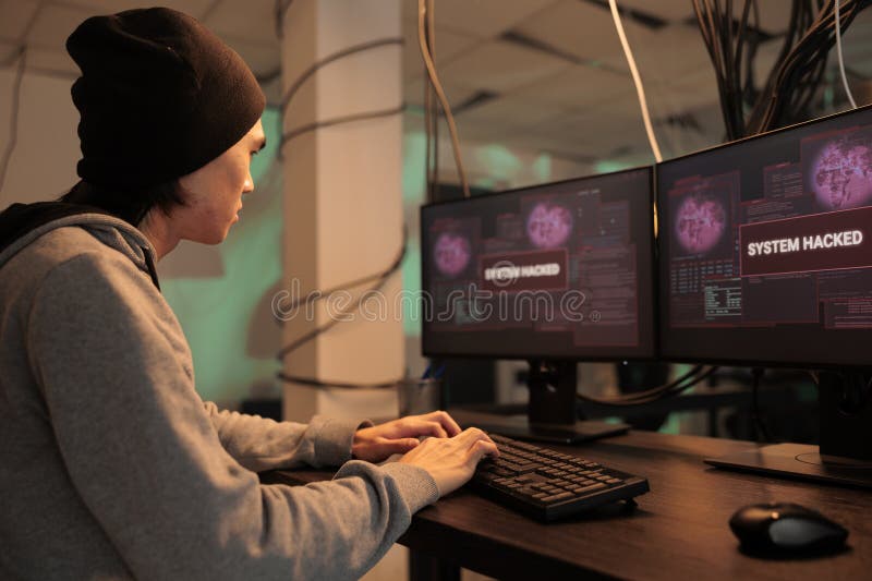 System Hacked Warning It Specialist Solving Cyberattack Problem Stock Image Image Of Computer