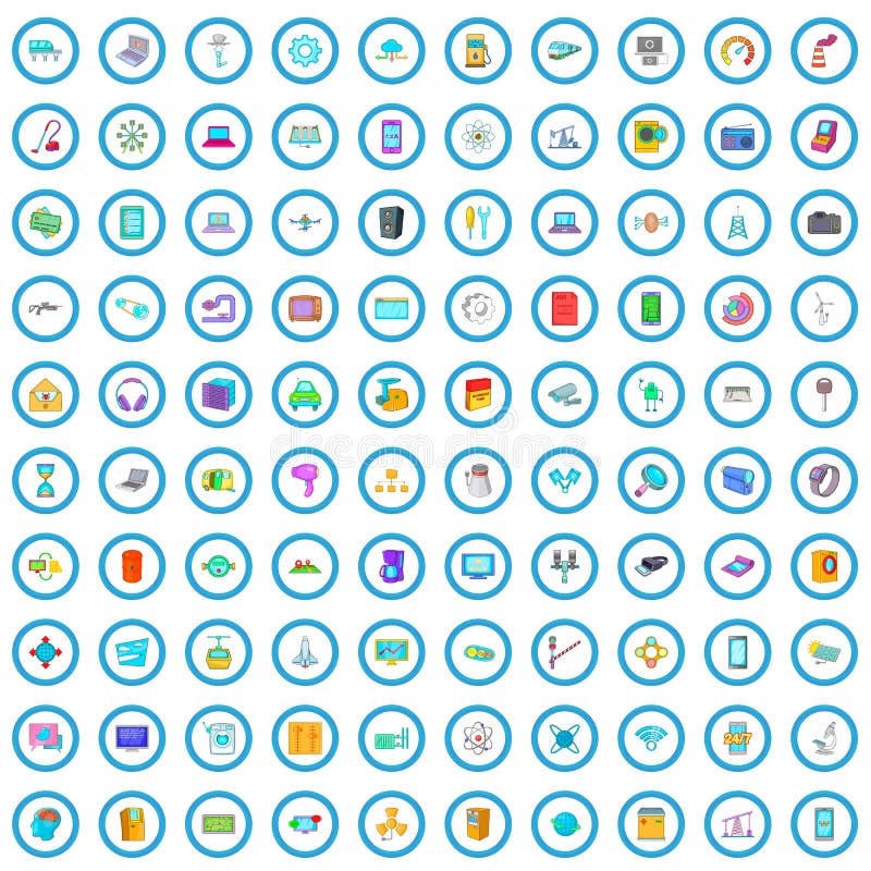 100 System Icons Set, Cartoon Style Stock Vector - Illustration of ...