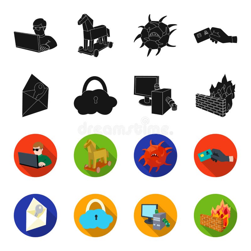 System, Internet, Connection, Code .Hackers and Hacking Set Collection Icons in Black,flet Style ...