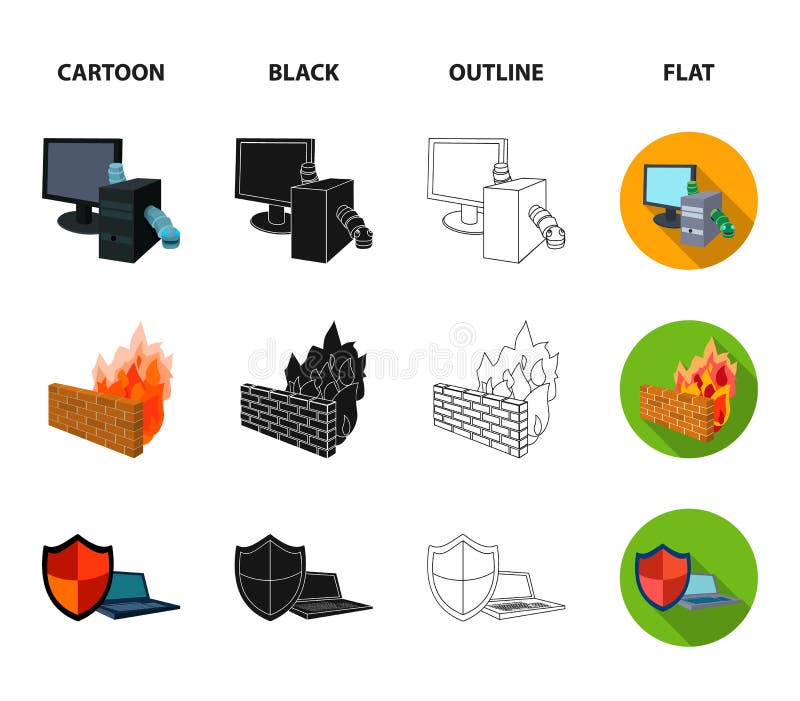 System Internet Connection Code Hackers And Hacking Set Collection Icons In Cartoon Black