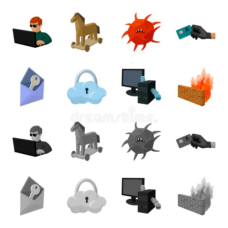 System Internet Connection Code Hackers And Hacking Set Collection Icons In Cartoon