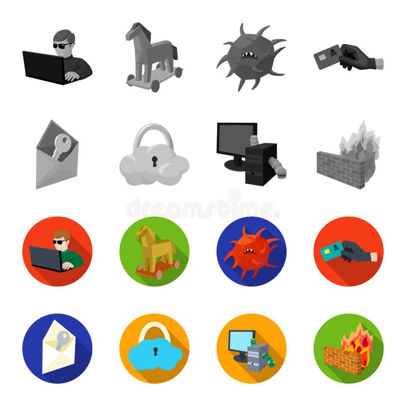 System Internet Connection Code Hackers And Hacking Set Collection Icons In Monochrome Flat