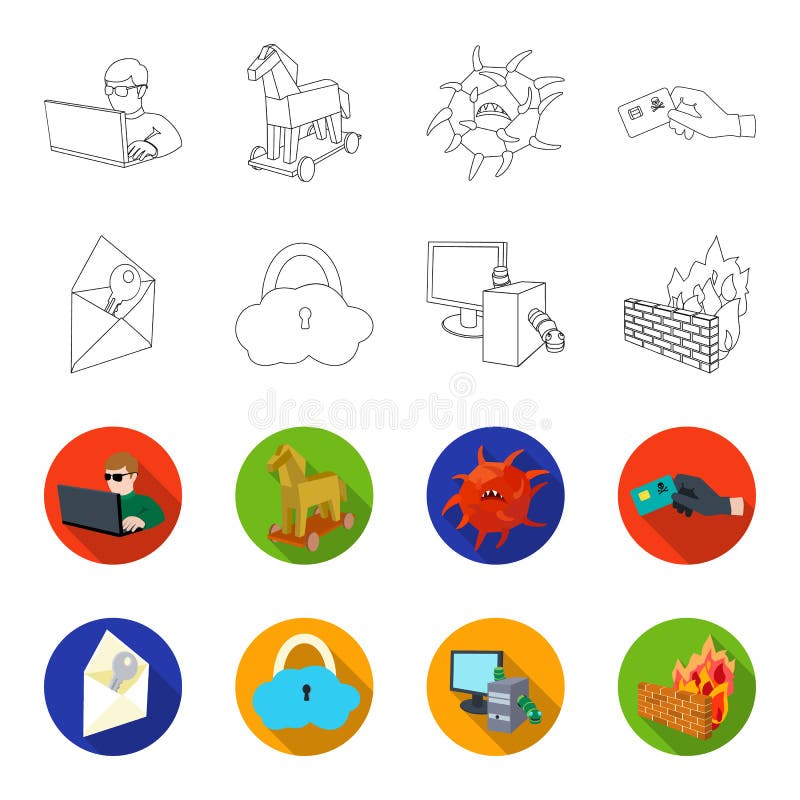 System Internet Connection Code Hackers And Hacking Set Collection Icons In Outline Flat