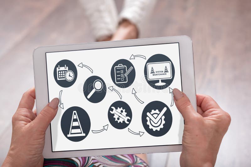 System Maintenance Concept on a Tablet Stock Image - Image of ...