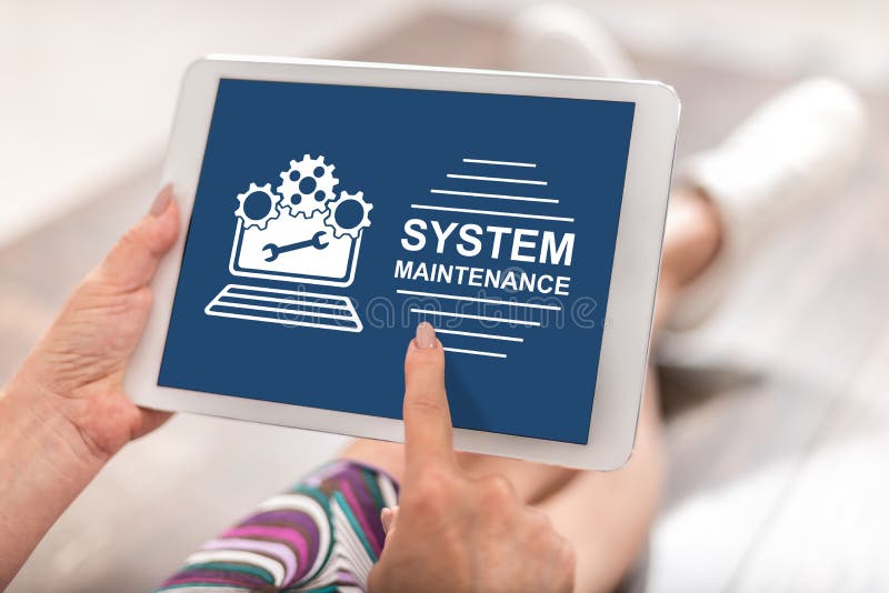 System Maintenance Concept on a Tablet Stock Photo - Image of status ...