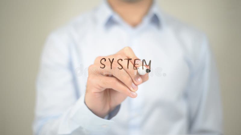System, Man Writing on Transparent Screen Stock Image - Image of order ...