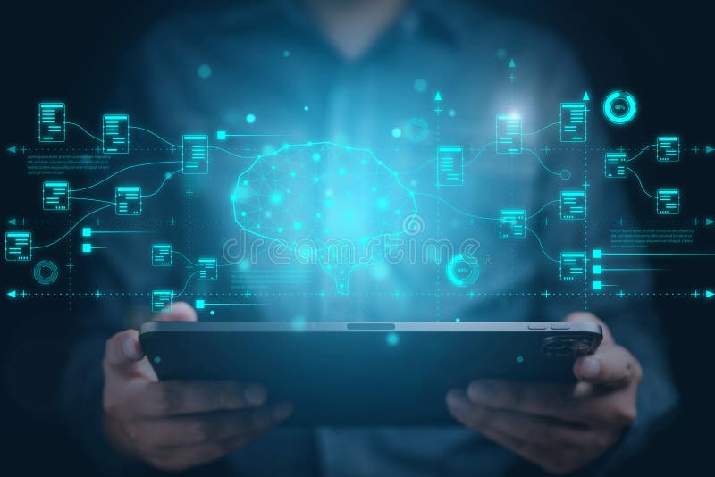 System Management. Brain Icon and Node Connection Stock Illustration ...