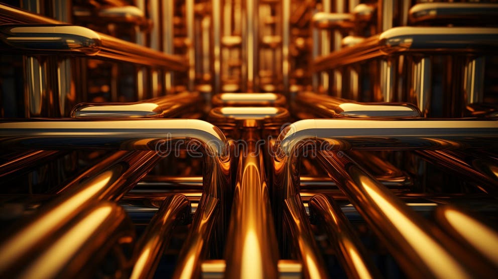 The System and Network of Gold-plated Pipes. Stock Illustration ...