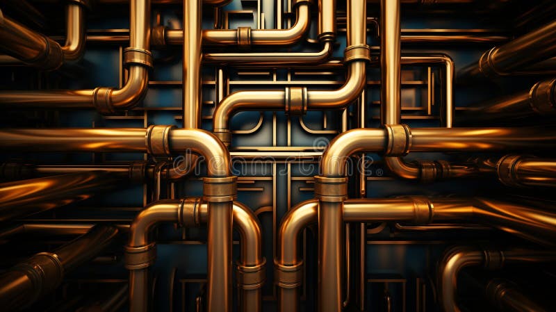 The System and Network of Gold-plated Pipes. Stock Illustration ...