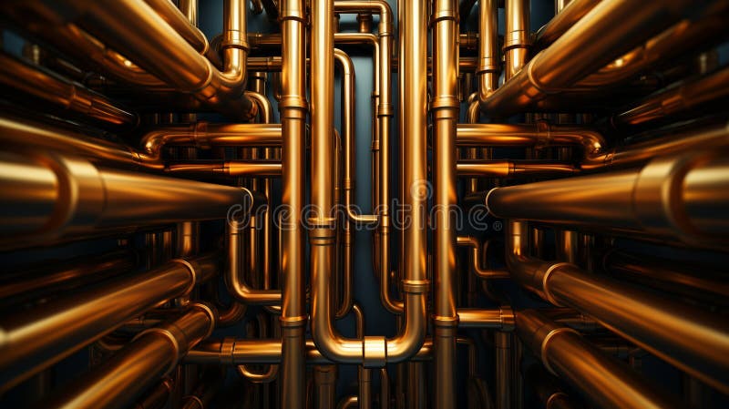 The System and Network of Gold-plated Pipes. Stock Illustration ...