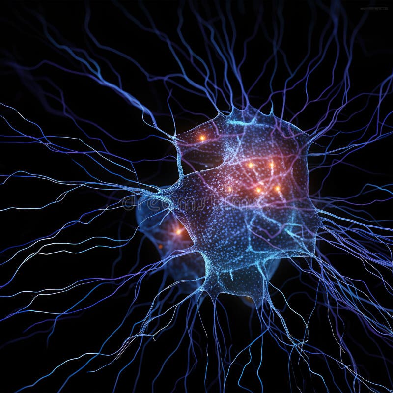 System of Neurons with Glowing Connections on Black. Background with ...