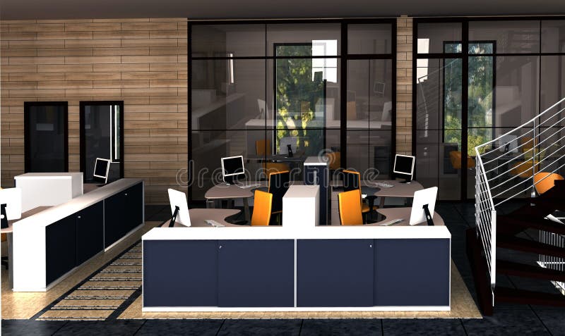 System Office Desks in the Interior of the Office Stock Illustration ...