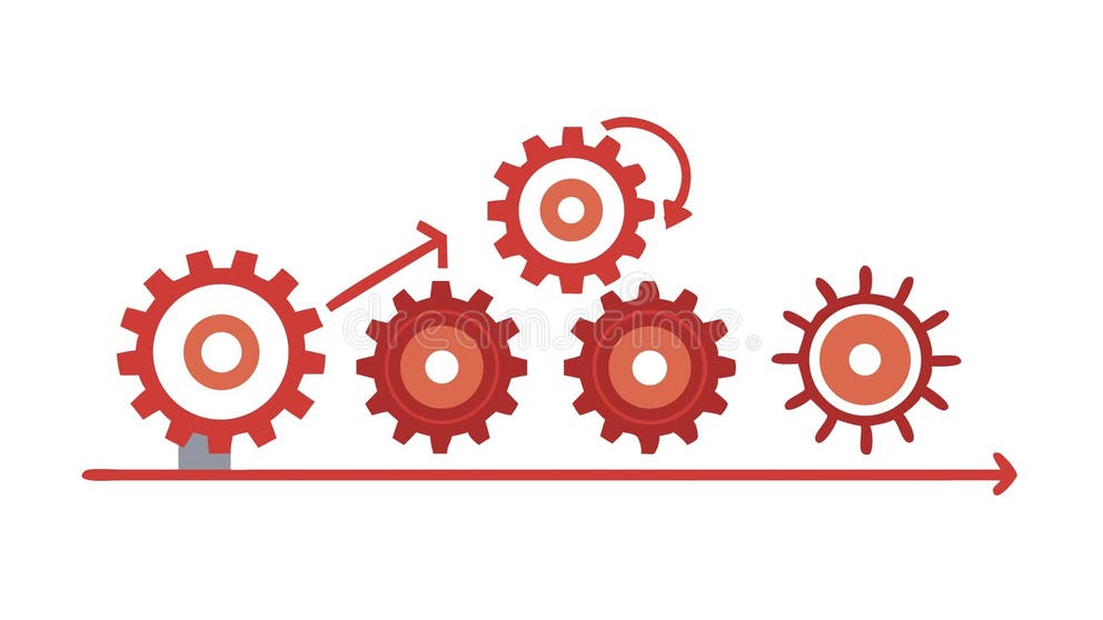 System of Red Gears, Mechanical Process or Industrial Machine, Vector ...