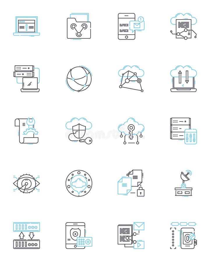 System Security Linear Icons Set Encryption Firewall Authentication Penetration Threats