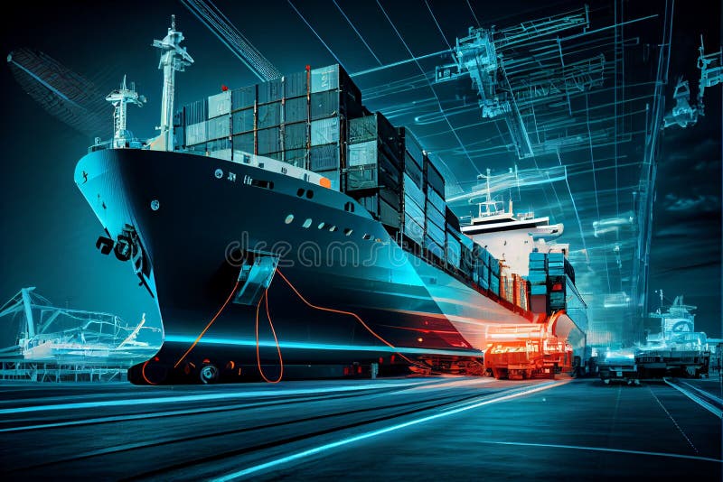 System Transport and Logistics of Truck Container Cargo Ship and Cargo ...