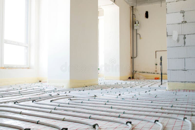 System of Underfloor Heating, Work in Progress on a Construction Site for a Flat Residence ...