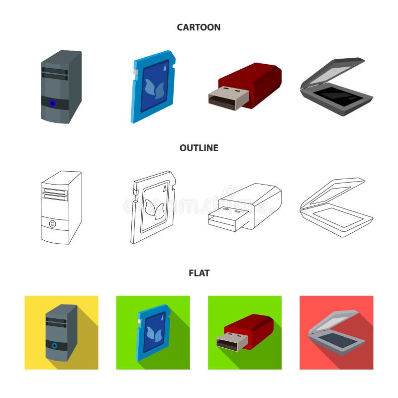 A System Unit, a Flash Drive, a Scanner and a SD Card. Personal ...