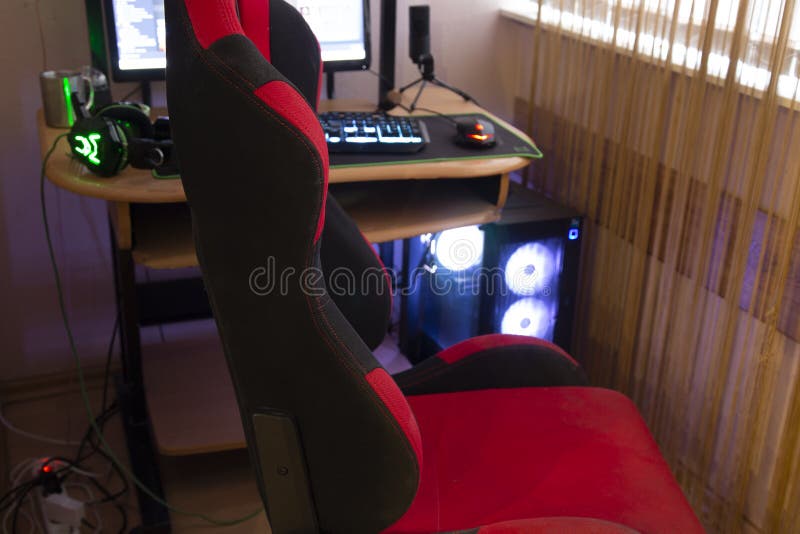 The System Unit of a Modern Gaming Computer.Gamer and Gamer`s Place ...