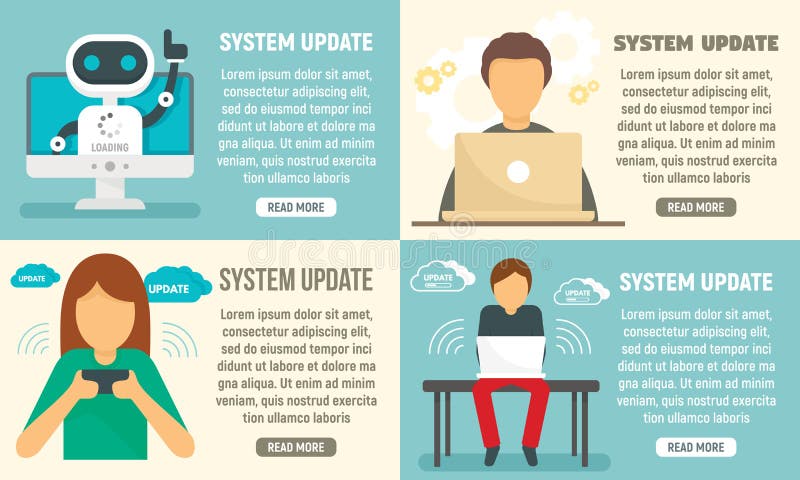 System Update Banner Set, Flat Style Stock Vector - Illustration of ...