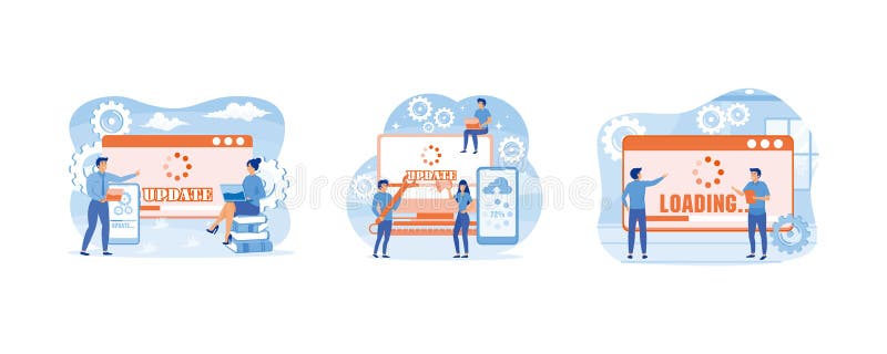 System Update Concept. System Updates with People Updating Operation in ...