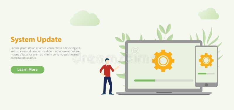 System Update Design Website Template Banner with Laptop and Download ...