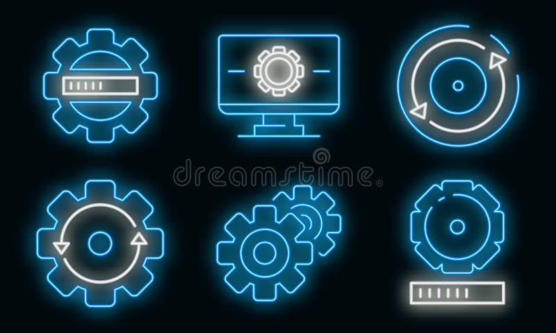 System Update Icons Set Vector Neon Stock Vector - Illustration of gear ...