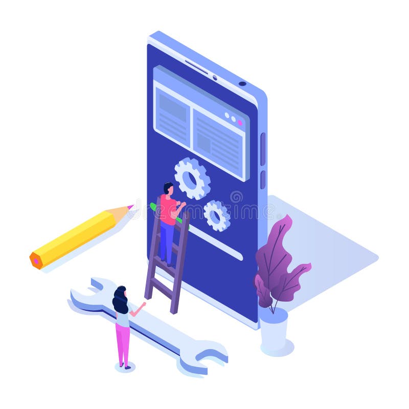 System Update Isometric Concept. People Update Operation System Stock ...