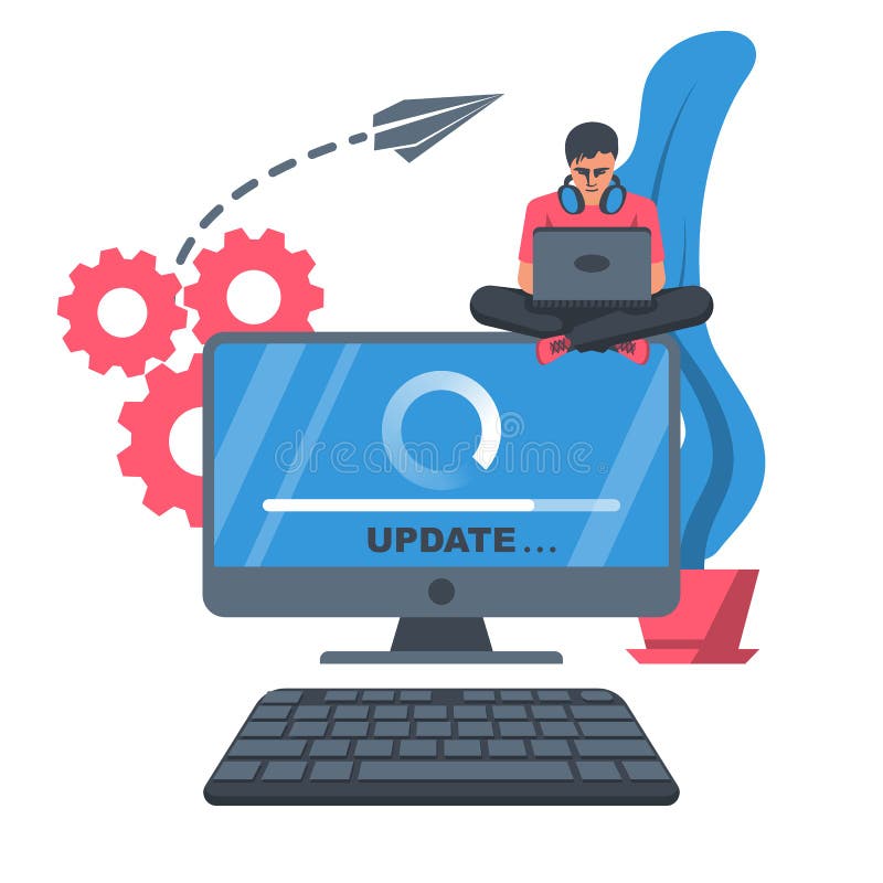 System Update The Programmer Behind The Computer Screen Stock Vector Illustration Of Keyboard