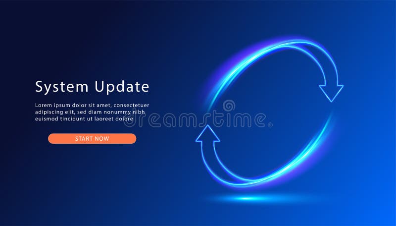 System Update. Two Glowing Arows Go Round. Update Icon. Web Page with ...
