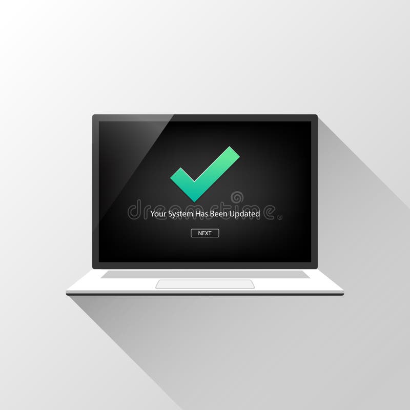 System Updated on Laptop Screen Concept with Check Mark Symbol. Status ...