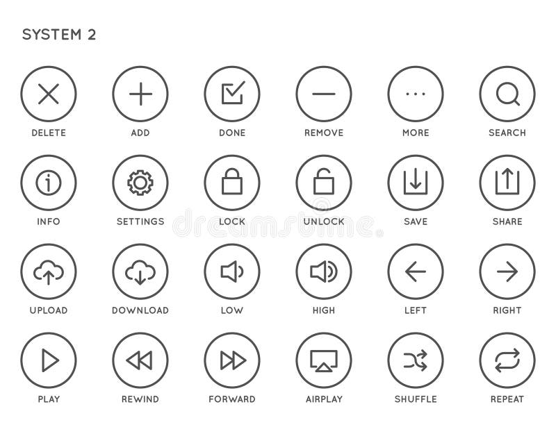 System User Interface UI Vector Icon Set. High Quality Minimal Lined ...