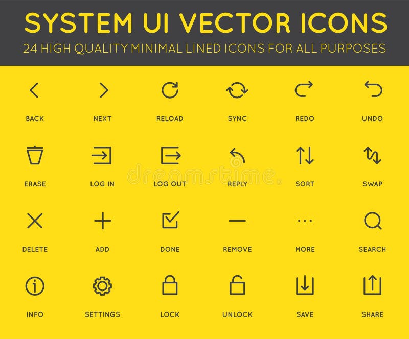 System User Interface UI Vector Icon Set. High Quality Minimal Lined ...